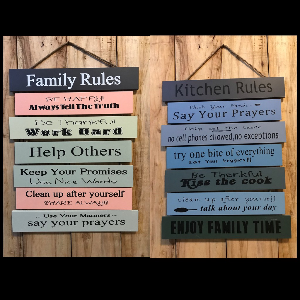 FAMILY RULES/KITCHEN RULES Wooden Wall Hang Display 19x15 inches ...