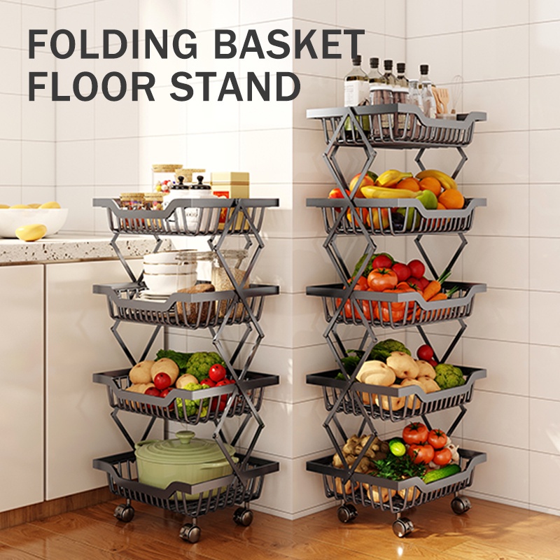Fruit And Vegetable Racks Vegetable Baskets Foldable Multi-Tiered ...