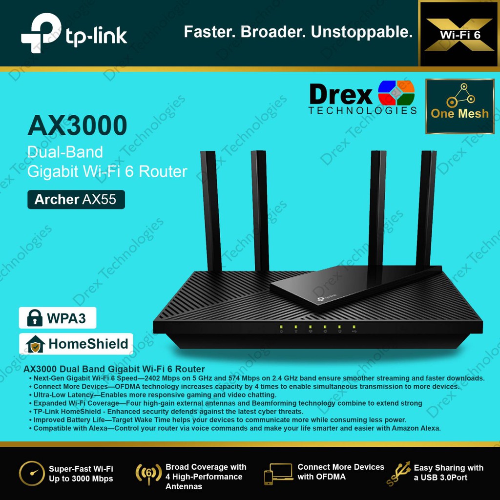 TP-LINK Archer AX55 Dual-Band Gigabit Wi-Fi 6 Router AX3000 | Shopee ...