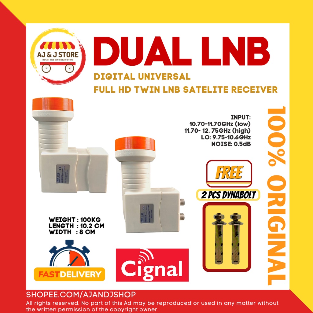 DUAL LNB FOR ALL SATELITE RECEIVER + FREE DYNABOLT | Shopee Philippines