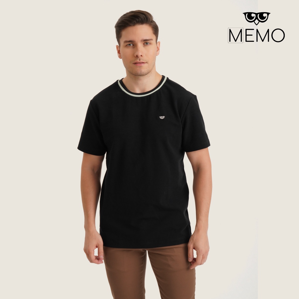 Memo Regular Fit T-Shirt With Contrast Piping For Men (Black) | Shopee ...