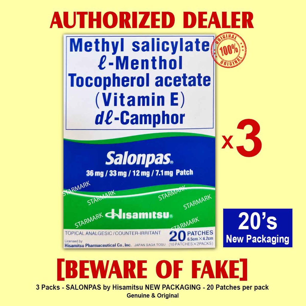 SALONPAS Medicated Patch Patches NEW PACKAGING 20 patches per pack ...