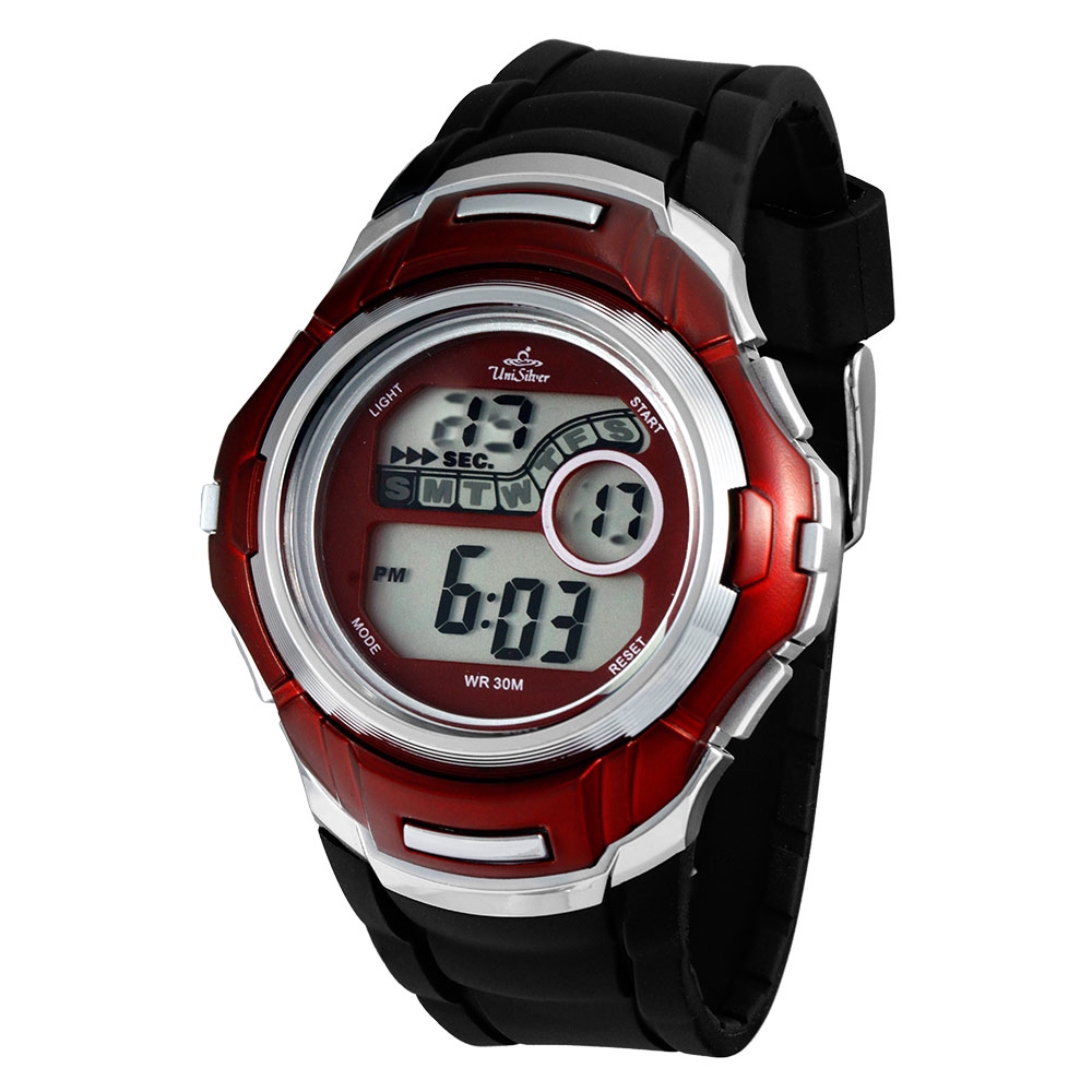 UniSilver TIME Nucleon Men's Black / Red Digital Rubber Watch KW2366 ...