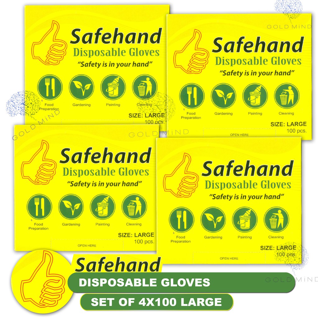 Disposable Plastic Gloves Safehand Set Of 4X100 Pcs Large | Shopee ...