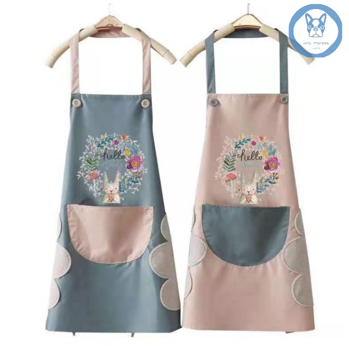 Wipeable Apron Waterproof Oil-Proof Cartoon Wreath Rabbit Kitchen Apron ...
