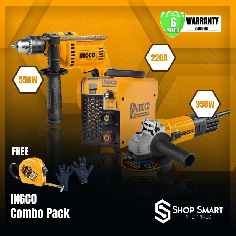 Ingco Combo Pack (Ingco Welding Machine 220amps+Angle Grinder 950w ...