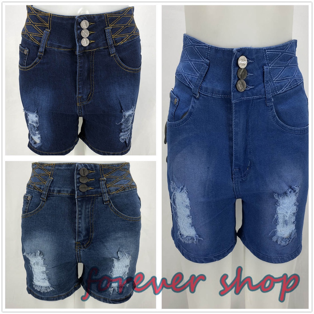 3 Colors 3 Button High Waist Shorts Denim Stretch Sexy Ladies | Shopee ...