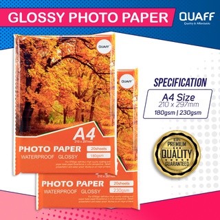 Quaff Glossy Photo Paper 180gsm / 230gsm A4 | 5R | 4R | 3R Size (20 ...
