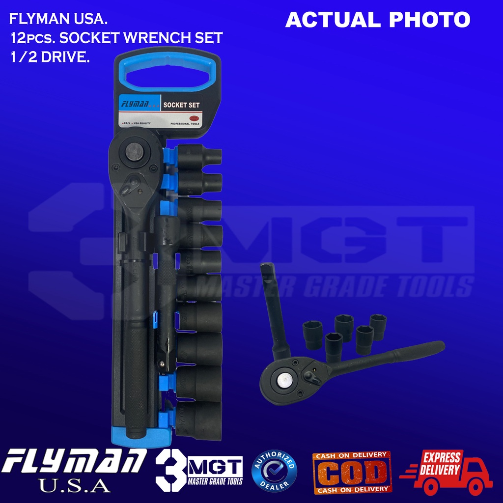 ORIGINAL FLYMAN SOCKET WRENCH 12PCS BLACK FINISH 6 POINTS HEXAGONAL COD ...