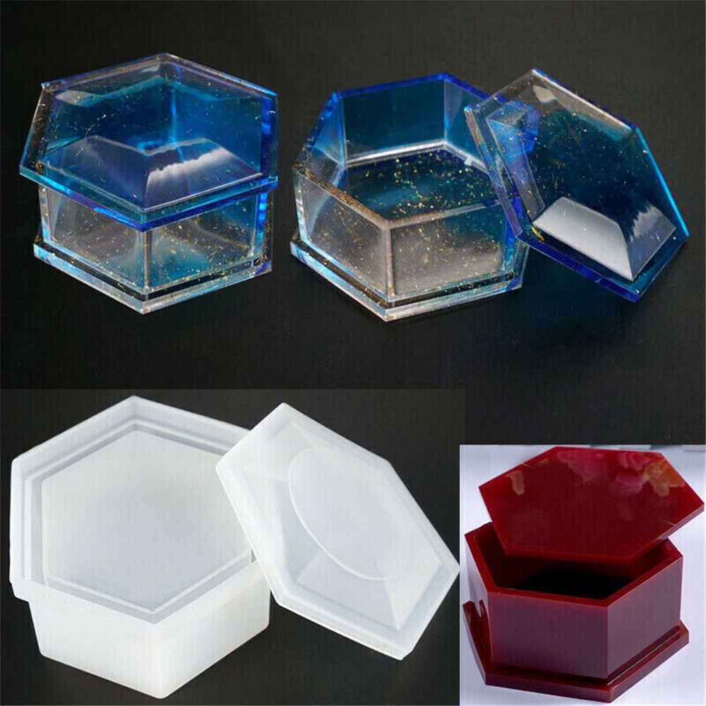 Silicone Epoxy Hexagon Jewellery Storage Box Mold Resin Casting Mould ...