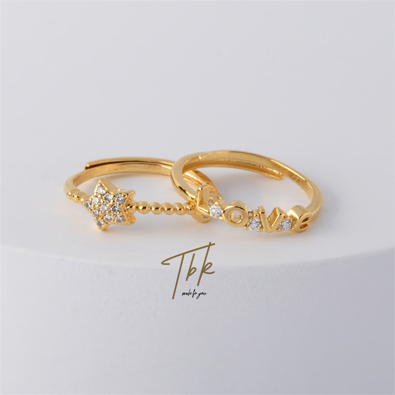 TBK 2Pcs 18K Gold Couple Ring Crystal Diamond Wedding Adjustable Rings ...