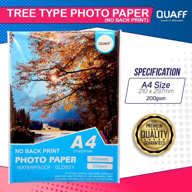 200gsm No Back Print Glossy Photo Paper A4 Size QUAFF Brand (20sheets) | Shopee Philippines
