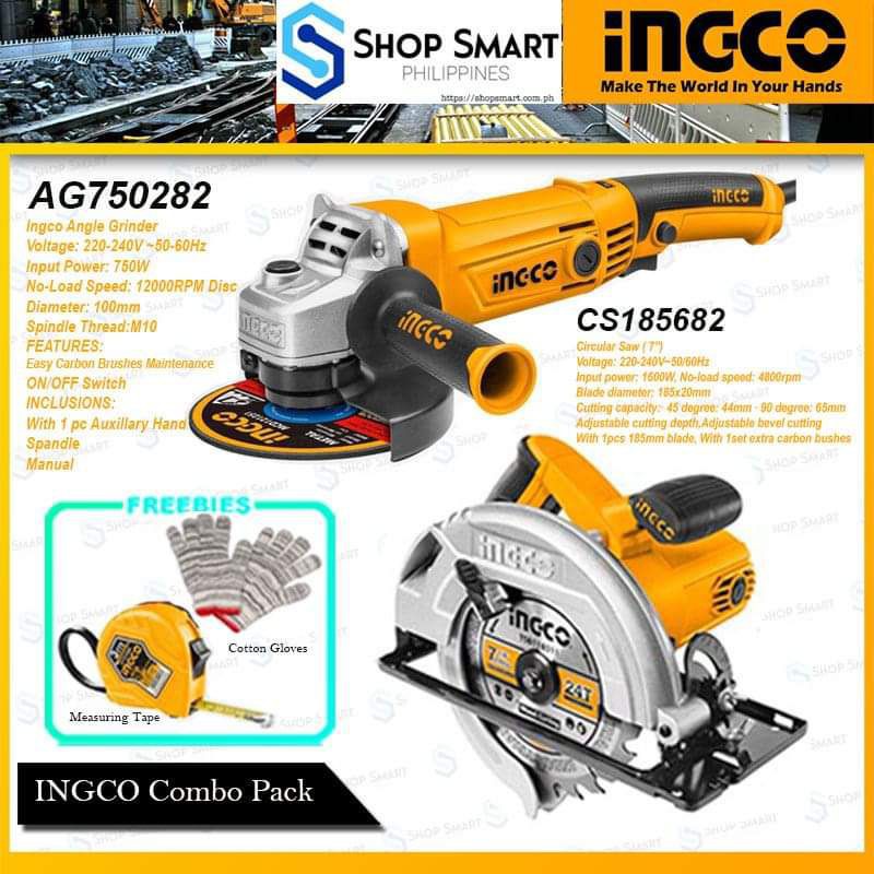Ingco Combo Pack (Ingco Circular Saw 1600w + Ingco Angle 750w) + FREE ...