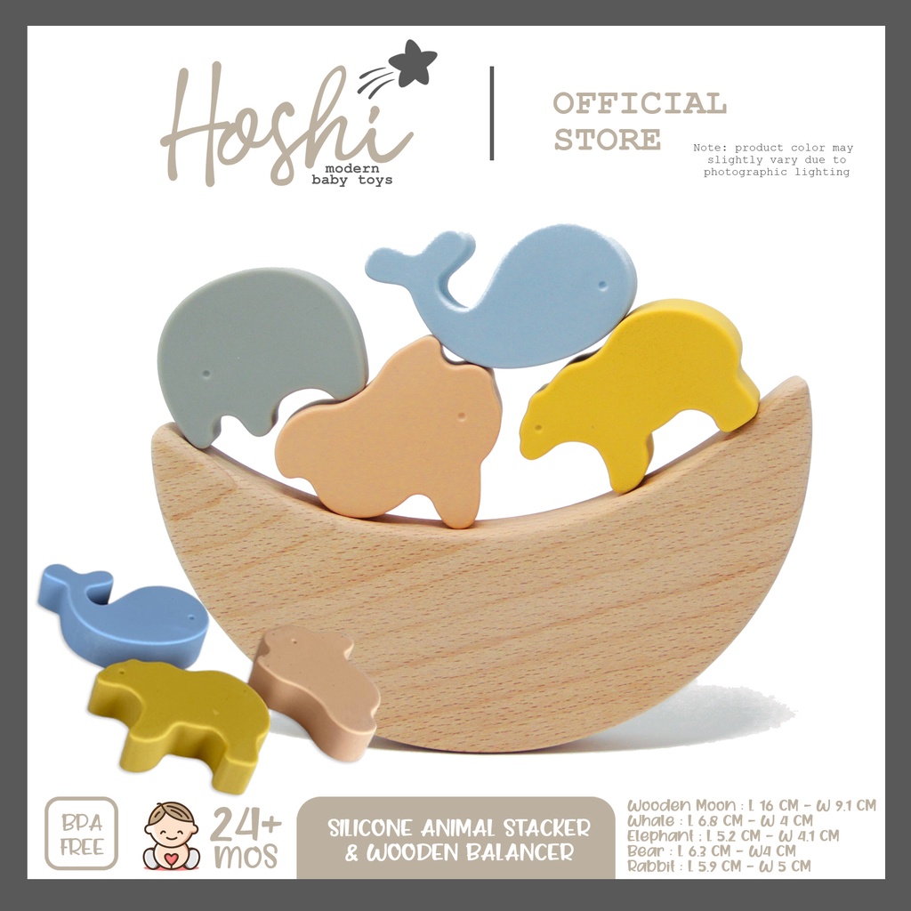 Hoshi Baby Silicone Animal Stacker & Wooden Moon Balancer, Montessori ...