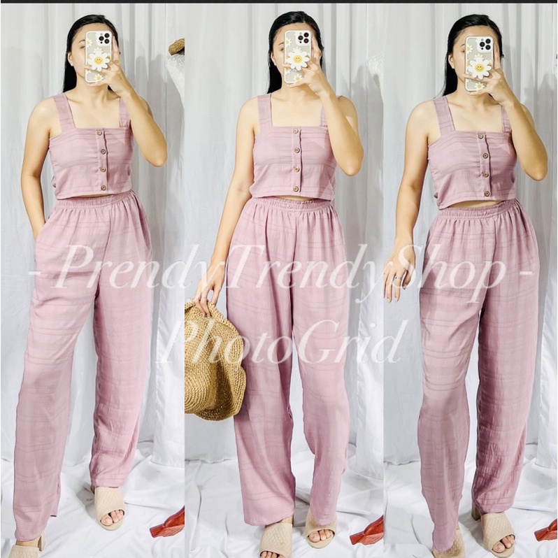 GARTERIZED BACK WITH BUTTONS TOP & PANTS TERNO BUBBLE LATTICE ( COORDS ...