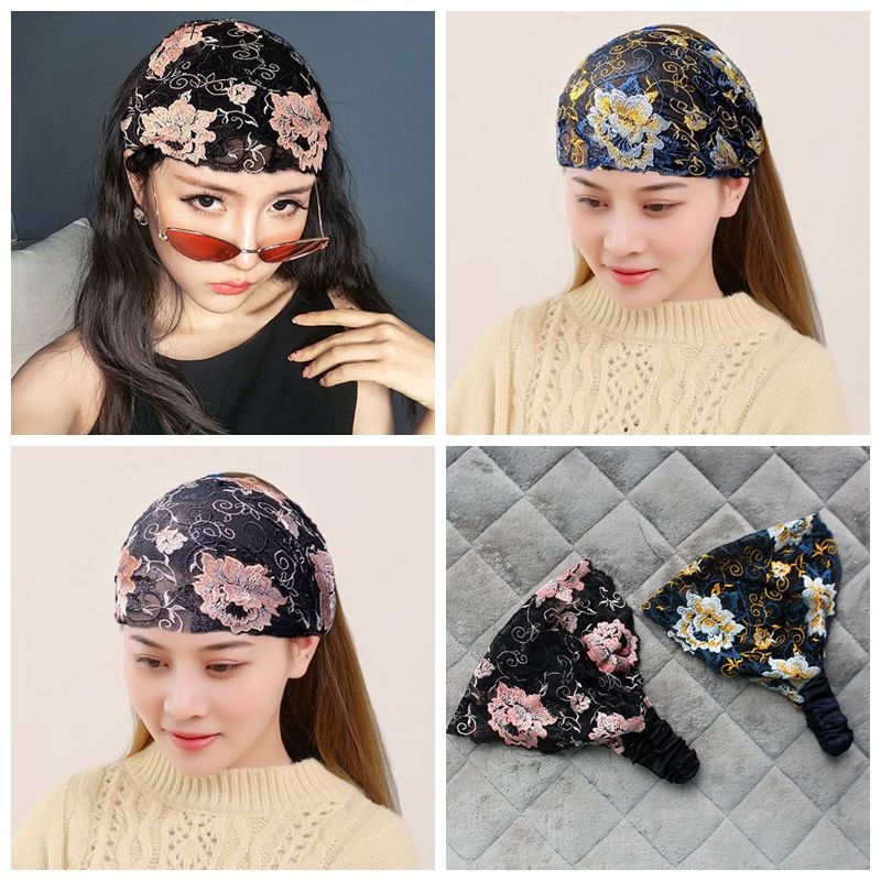 Embroidered Lace Temperament Vintage Turban Wide-Brimmed Headgear Thin ...