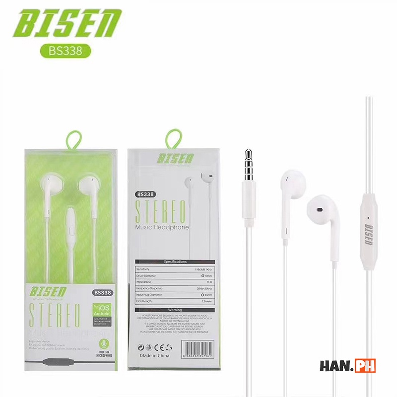 BISEN BS338 Universal Wired Stereo Earphone 3.5mm HiFi Headset | Shopee ...