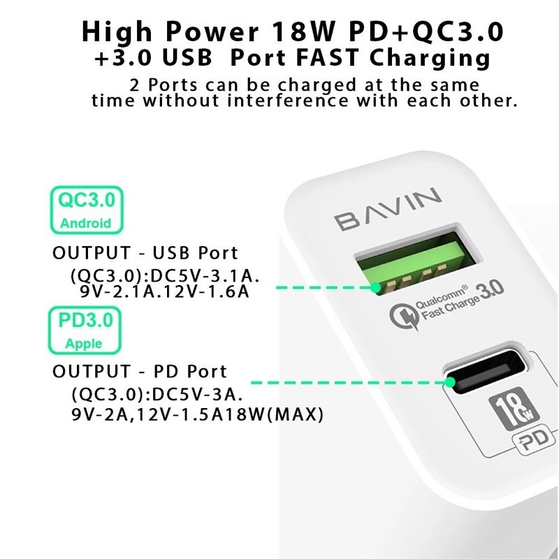 Original Bavin Pc350 Type C To Type C 18W PD Port Potable 3 0 Fast