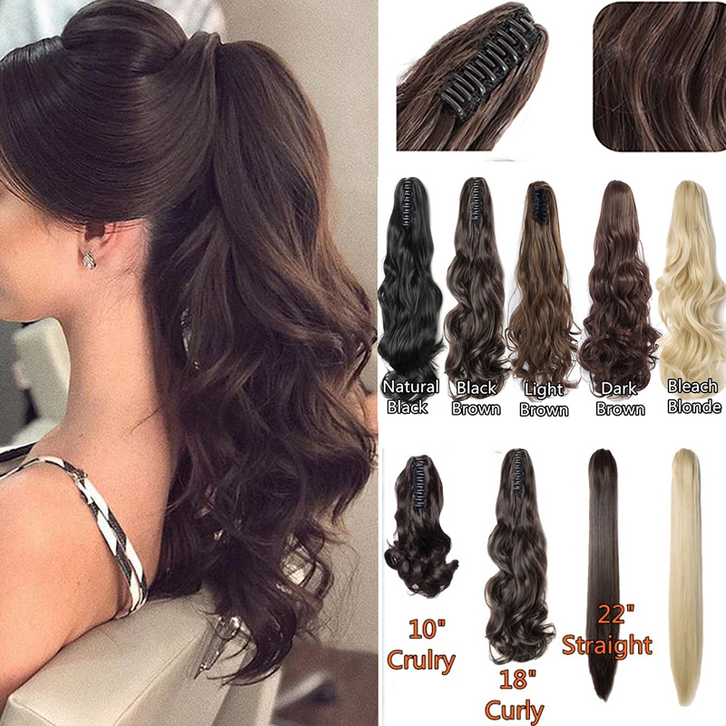 Fashion Hair Wigs Long Curly Hair Straight Hair Wig Claw Clip Ponytail ...