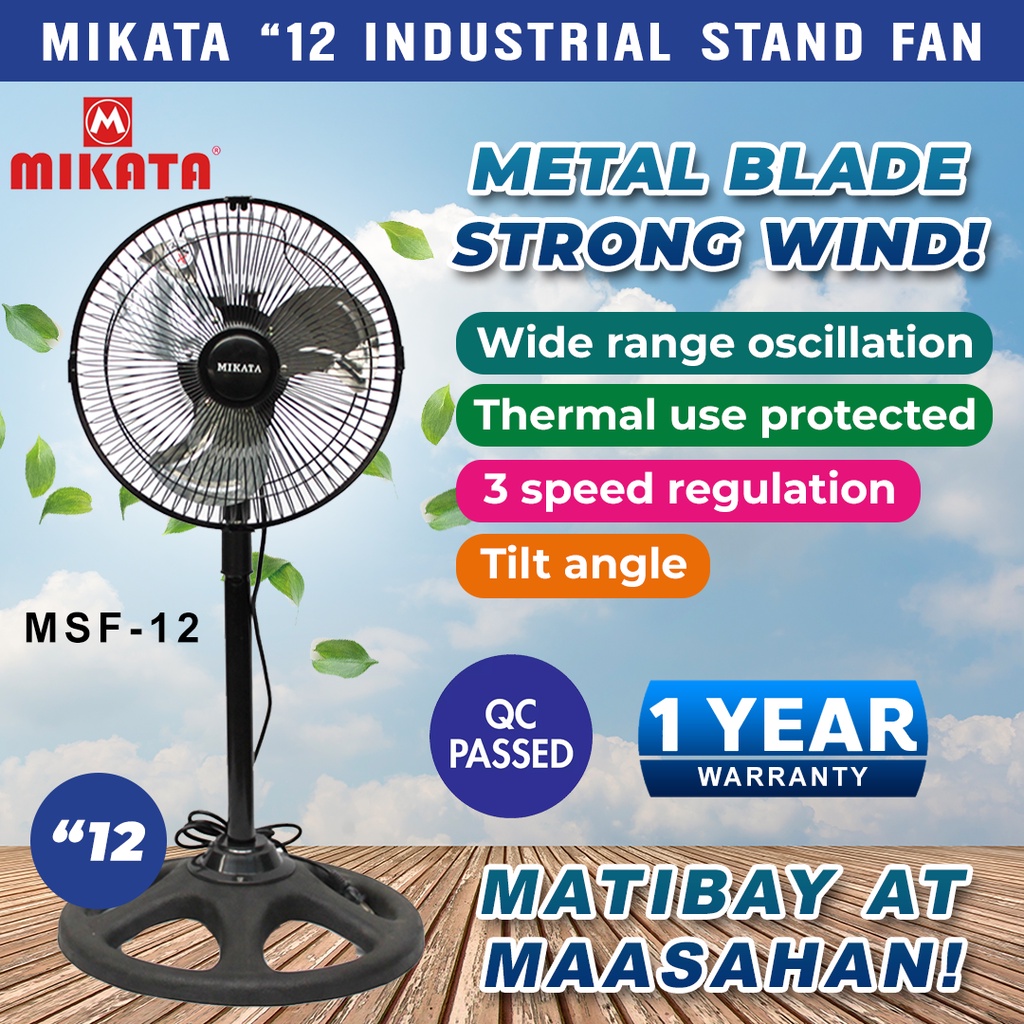 Mikata Industrial Stand Fan 12 inch 3 Blade Metal Aluminum Blades ...