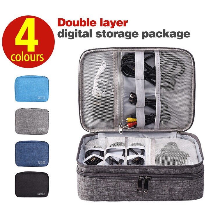 Double Layer Travel Gadget Storage Bag Waterproof Electronic Powerbank ...