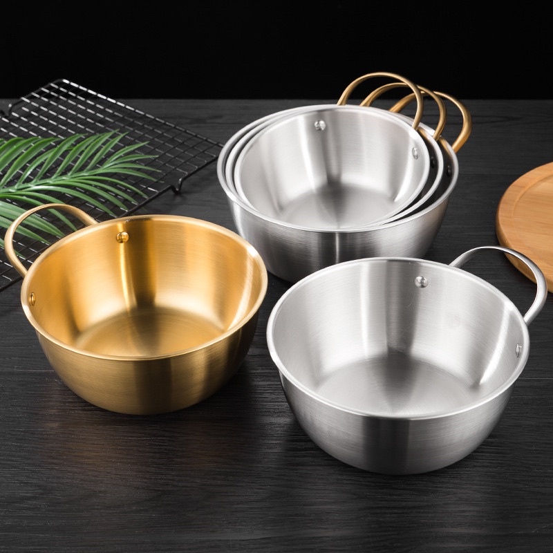304 Korean stainless steel with handle noodle bowl ramen pot cold salad ...