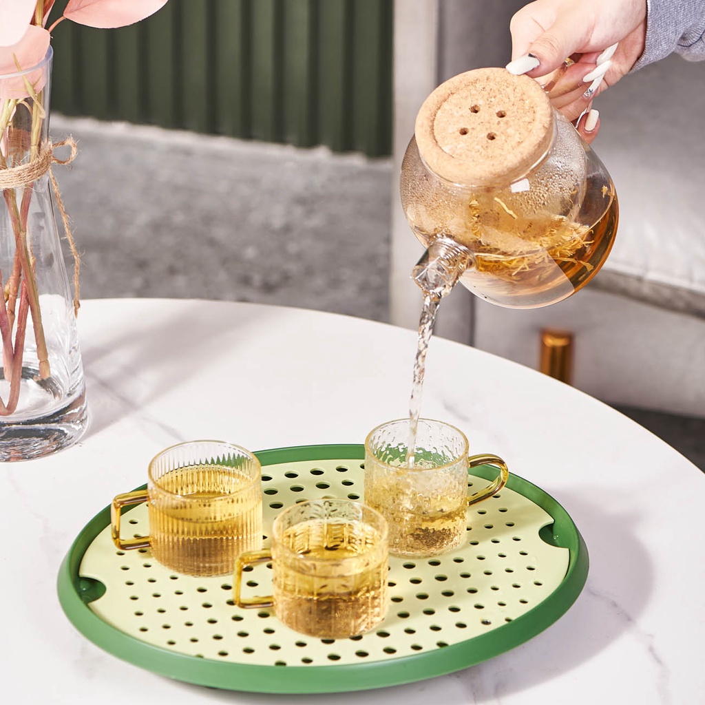 HOMENHOME Round double-layer draining tea tray household living room ...