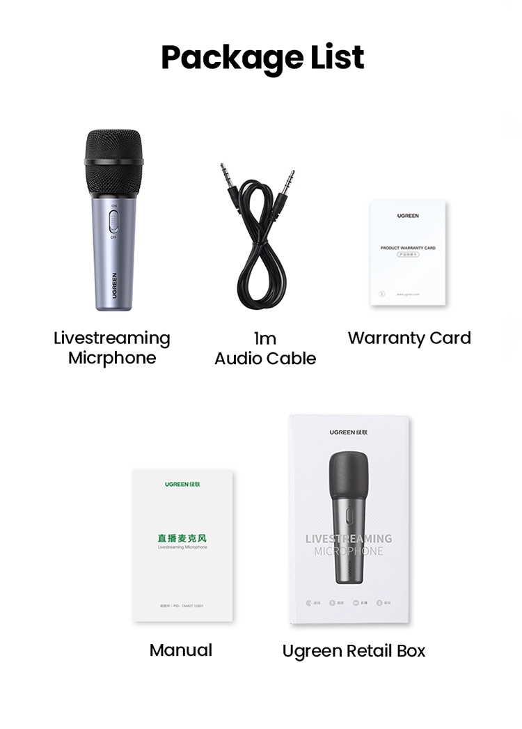 UGREEN Wired Microphone Singing Live Recording with 3.5mm Audio Cable ...