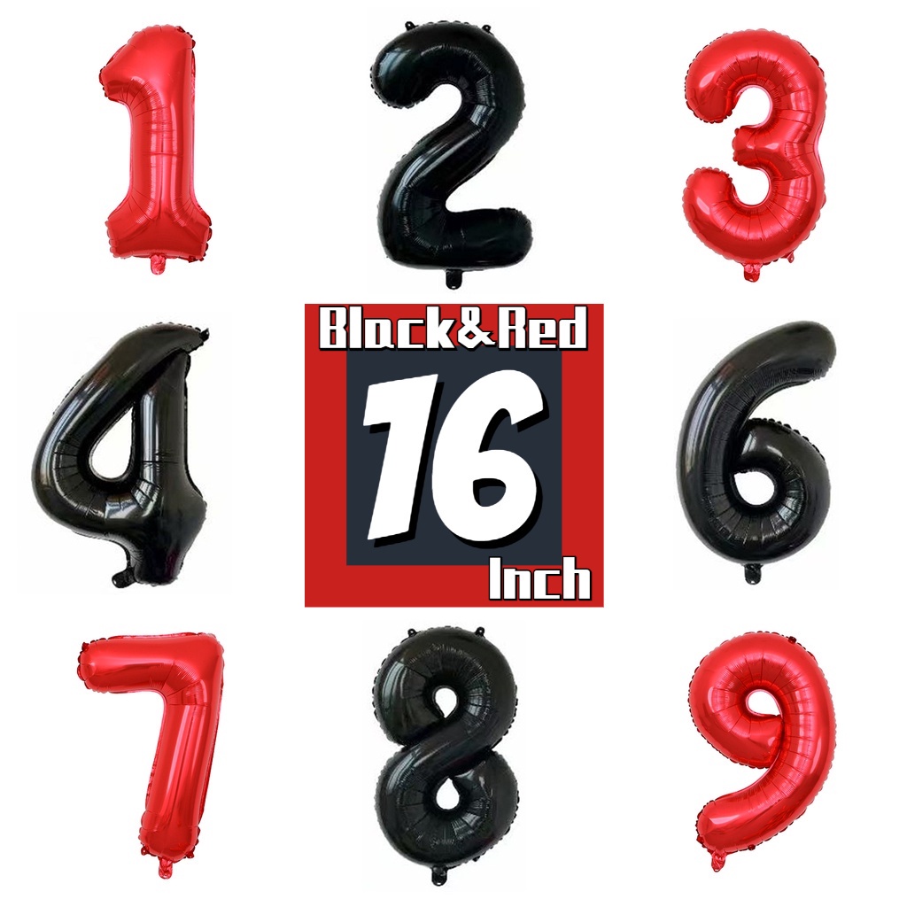 16Inch Red Black Number Foil Balloon Birthday Wedding Celebration Party ...