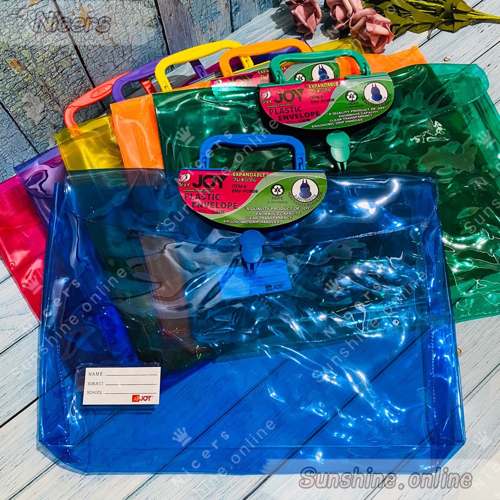 JOY EXPANDED LONG PLASTIC ENVELOPE WITH HANDLE (COLORED AND CLEAR ...