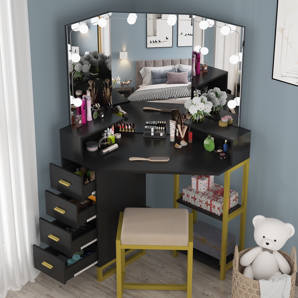 Nordic Corner Makeup Vanity Table with Mirror Dressing Table Dressers ...