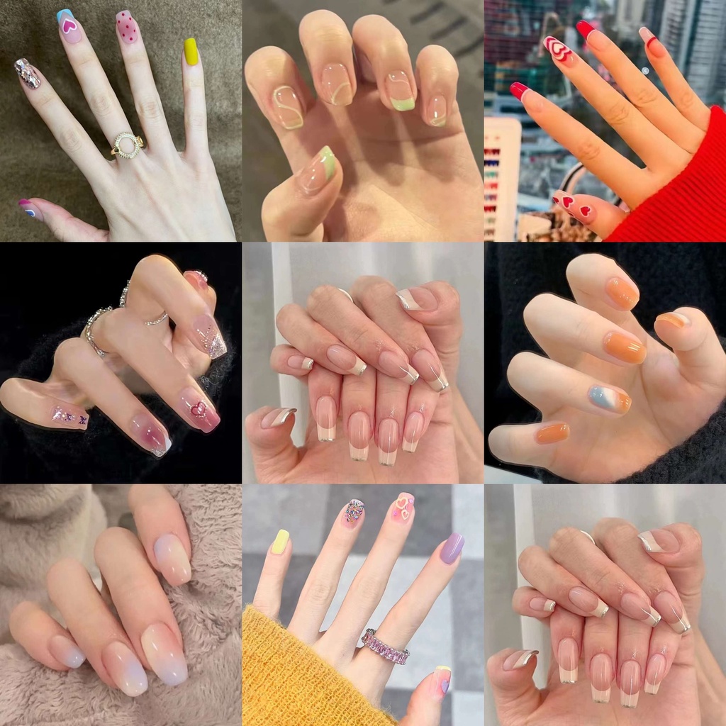 K400-K499 [FREE GLUE] 24pcs French Ballerina Fake Short Long Nails ...