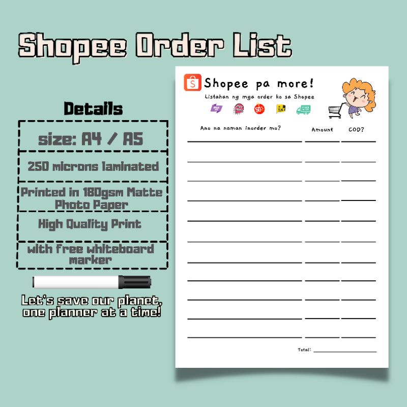 Shopee Pa More! Shopee Orders Tracker - Reusable Planner | Shopee ...