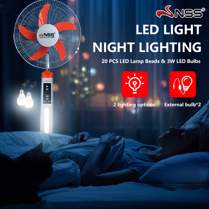 NSS solar electric fan 16 inch solar charging fan with LED light and ...