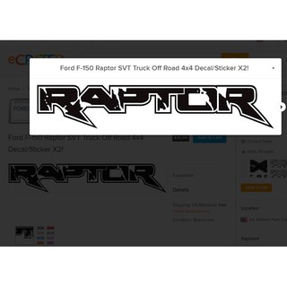 1PC FORD RAPTOR SVT Truck Off Road 4x4 Side Bed Lettering Decals ...