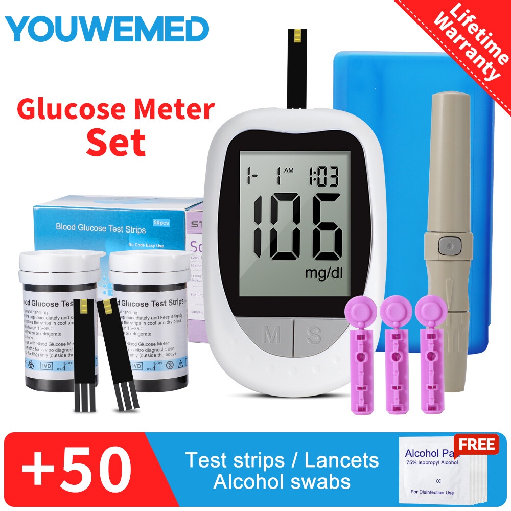 Blood Glucose Meter Glucometer Kit Code Free 50 Test Strips 50 Lancets ...