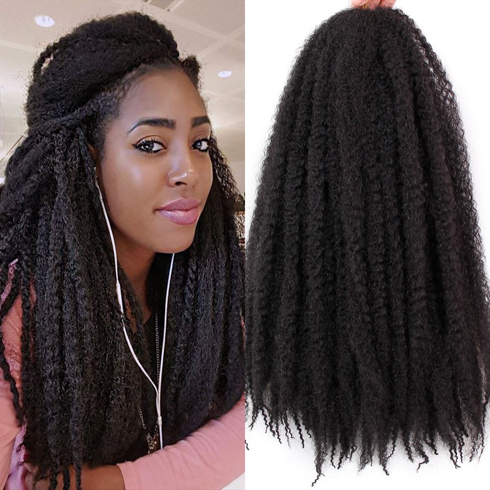 Black Afro Puff Curly 18" 35g Crochet Kinky Fluffy Braids Braid Hair ...