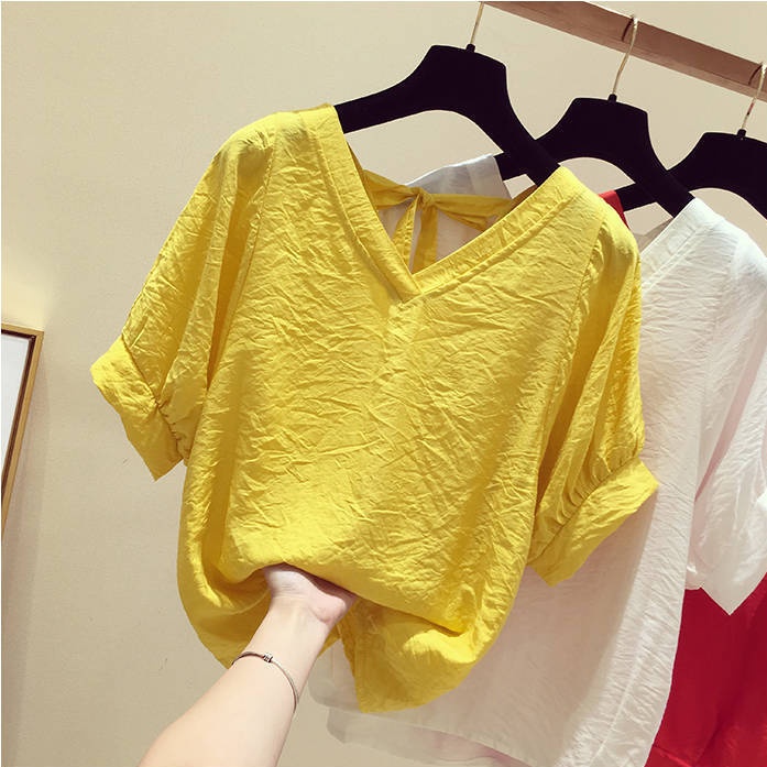 Chiffon Blouse Plus Size Women's Summer Korean Style Loose V-neck Short ...