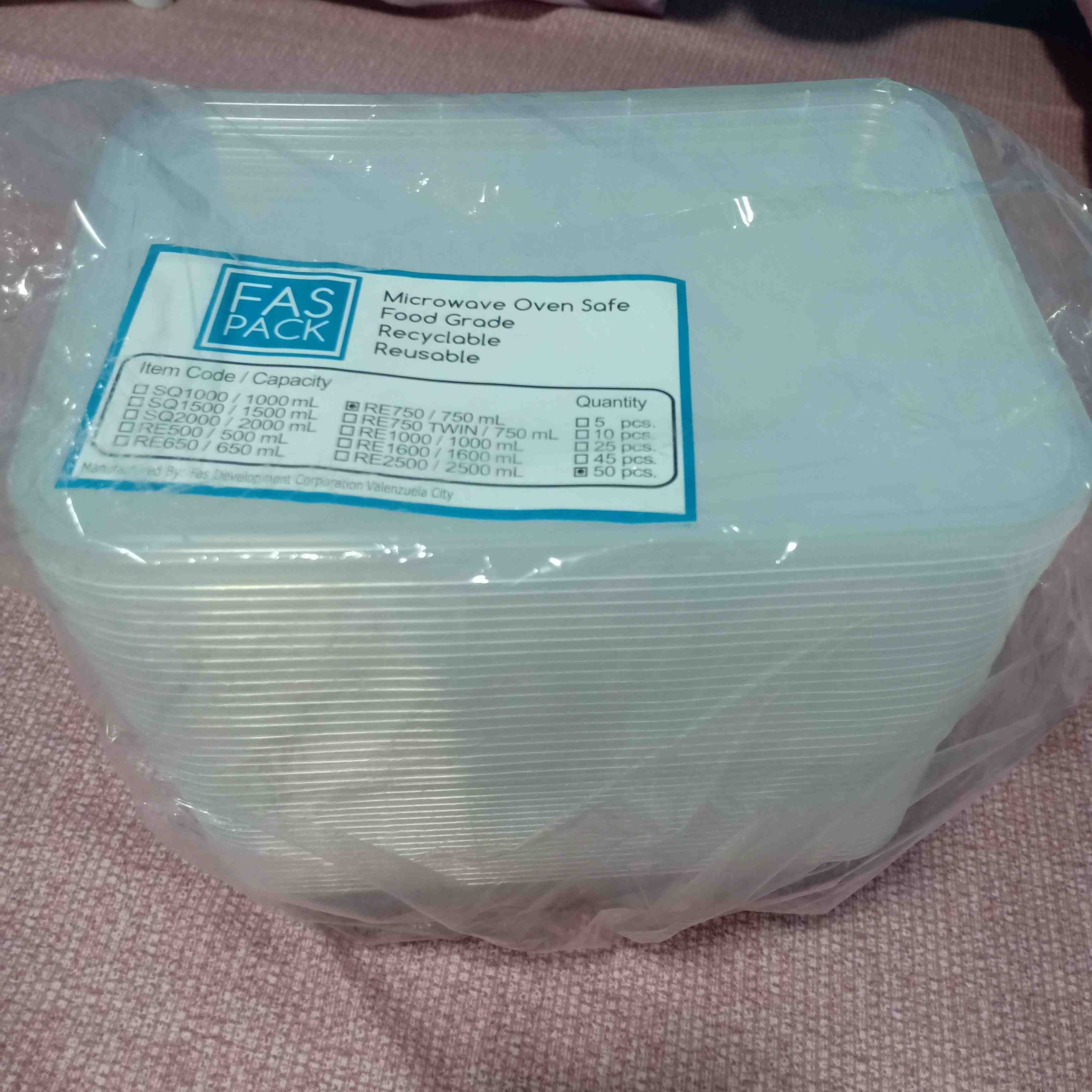 Fas Pack Microwavable Container RE500/RE750/RE750TW/RE1000(10pcs/pack ...