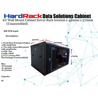 HardRack 6U Wall Mount Cabinet Server Rack 600mm x 450mm (Unassembled ...