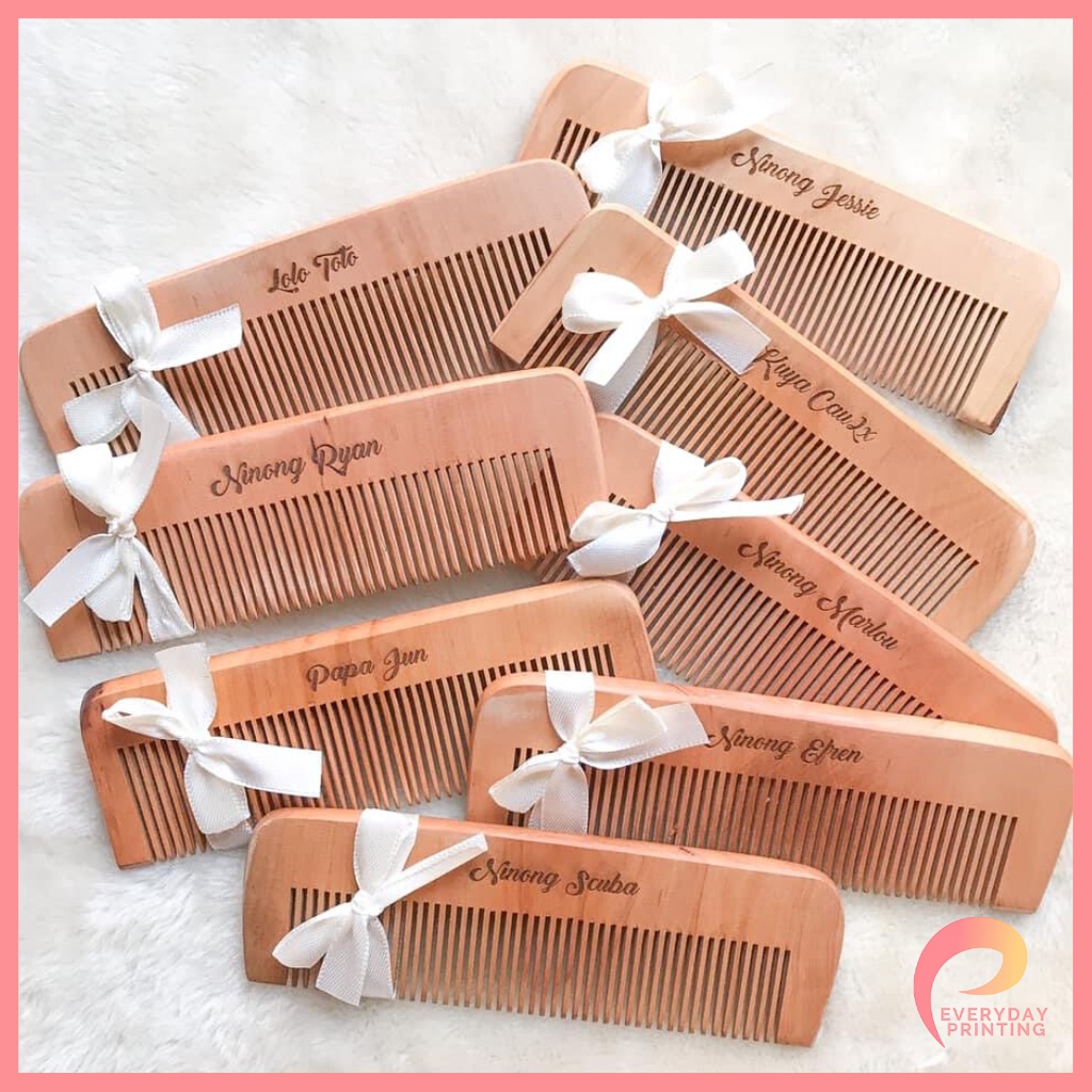 Customize Wooden Comb - FLAT / RECTANGULAR COMB (Wedding, Baptism, Gift ...