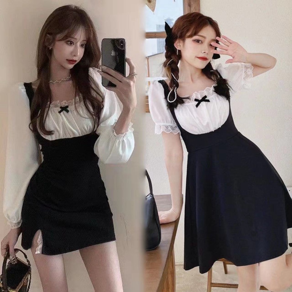 (COD)French retro stitching fake two-piece hip sexy dress | Shopee Philippines