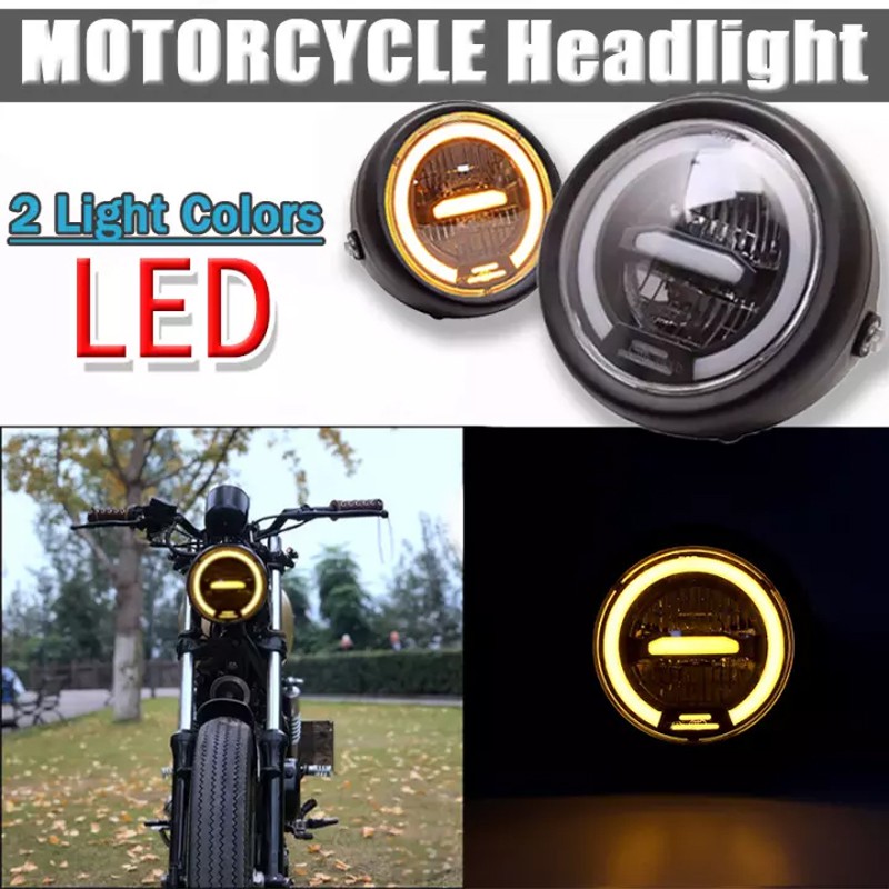 Motorcycle LED Headlight Universal Retro Motorcycle Headlamp Cafe Racer ...
