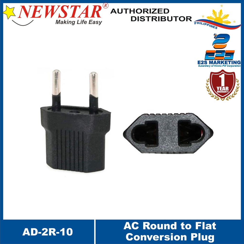 Newstar AC Round to Flat Conversion Plug Package AD-2R-10/Black (10pcs ...