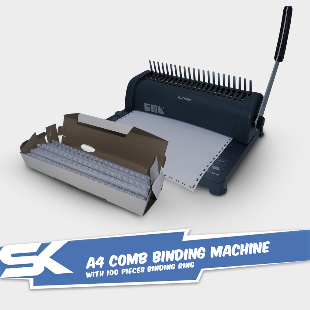 Office A4 Comb Binding Machine Bundle with 100 Pieces Black Binding ...