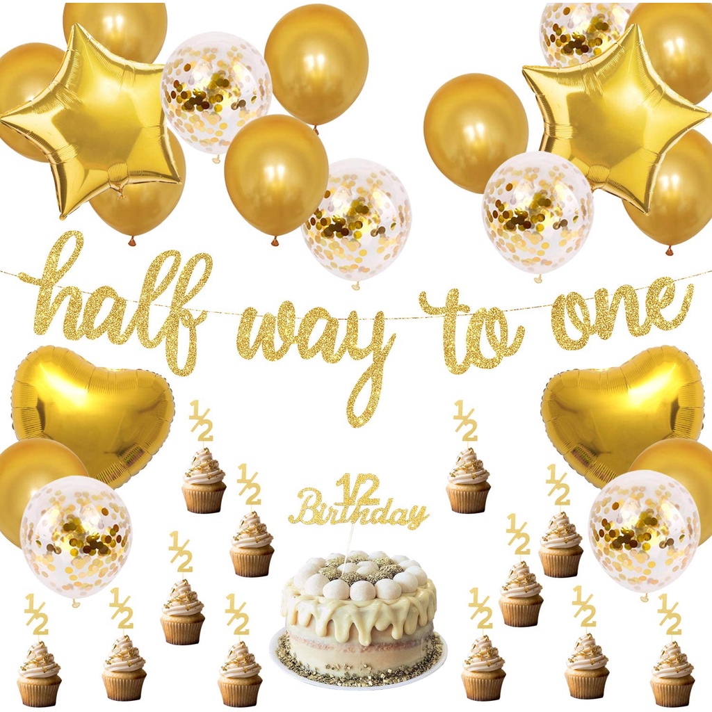 JOYMEMO Six Months Pennant Party Supplies -Half Way to One Banner, 1/2 ...