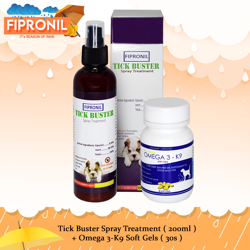 FIPRO-Tick Buster Fipronil Spray Treatment 200mL with Fish Oil 30 Soft ...