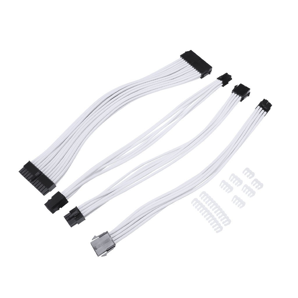 White Sleeved PC Psu Extension Cable cpu gpu sata 1Pcs Atx 24Pin/Eps 4+4Pin/Pci-E 8Pin/Pci-E ...