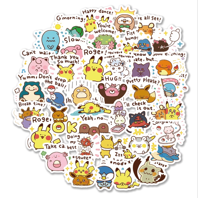 40pcs Pokemon Memes Stickers Cute Waterproof Stickers Anime Mini ...
