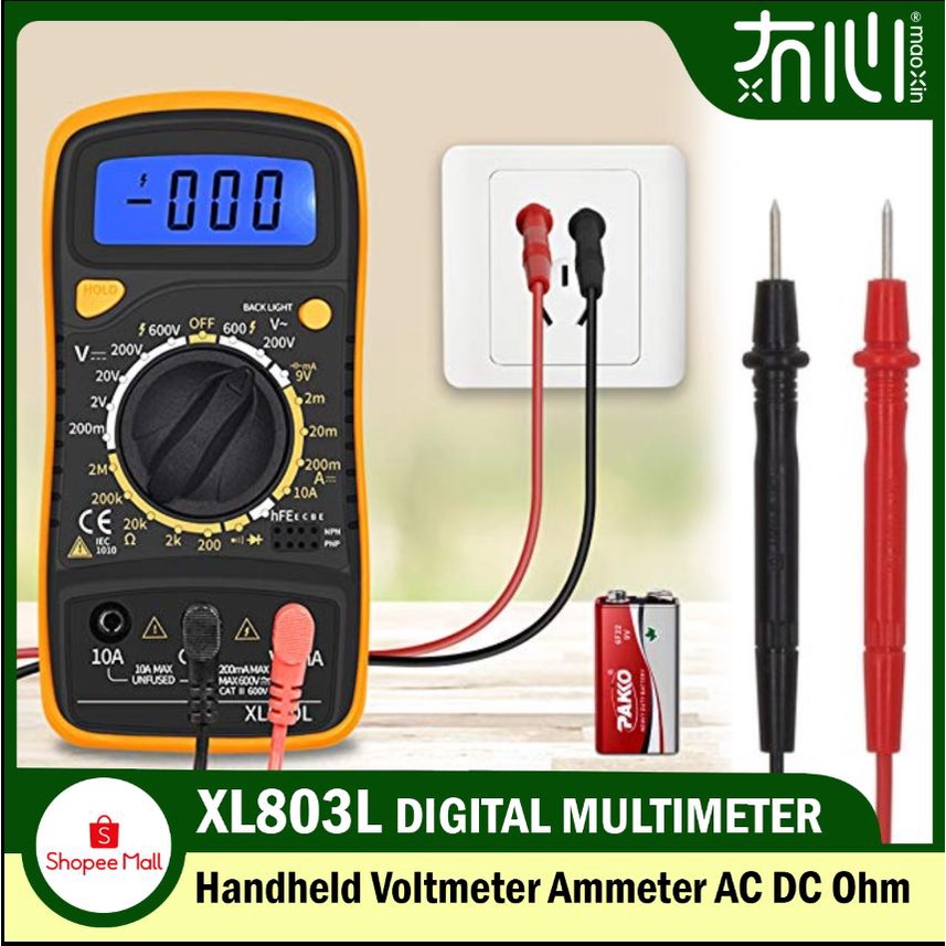 XL830L Digital Multimeter Handheld Voltmeter Ammeter AC DC Ohm Current ...